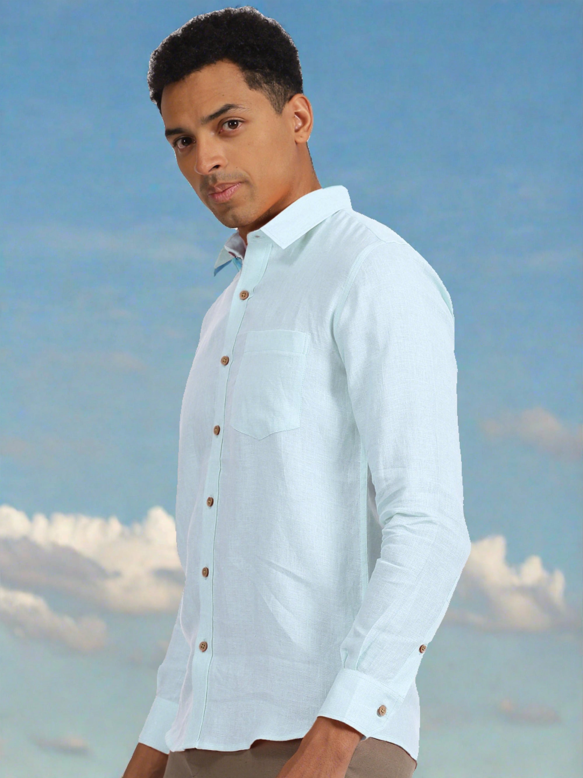 Sky Blue Pure Linen Full Sleeve Shirt – Linen Trail
