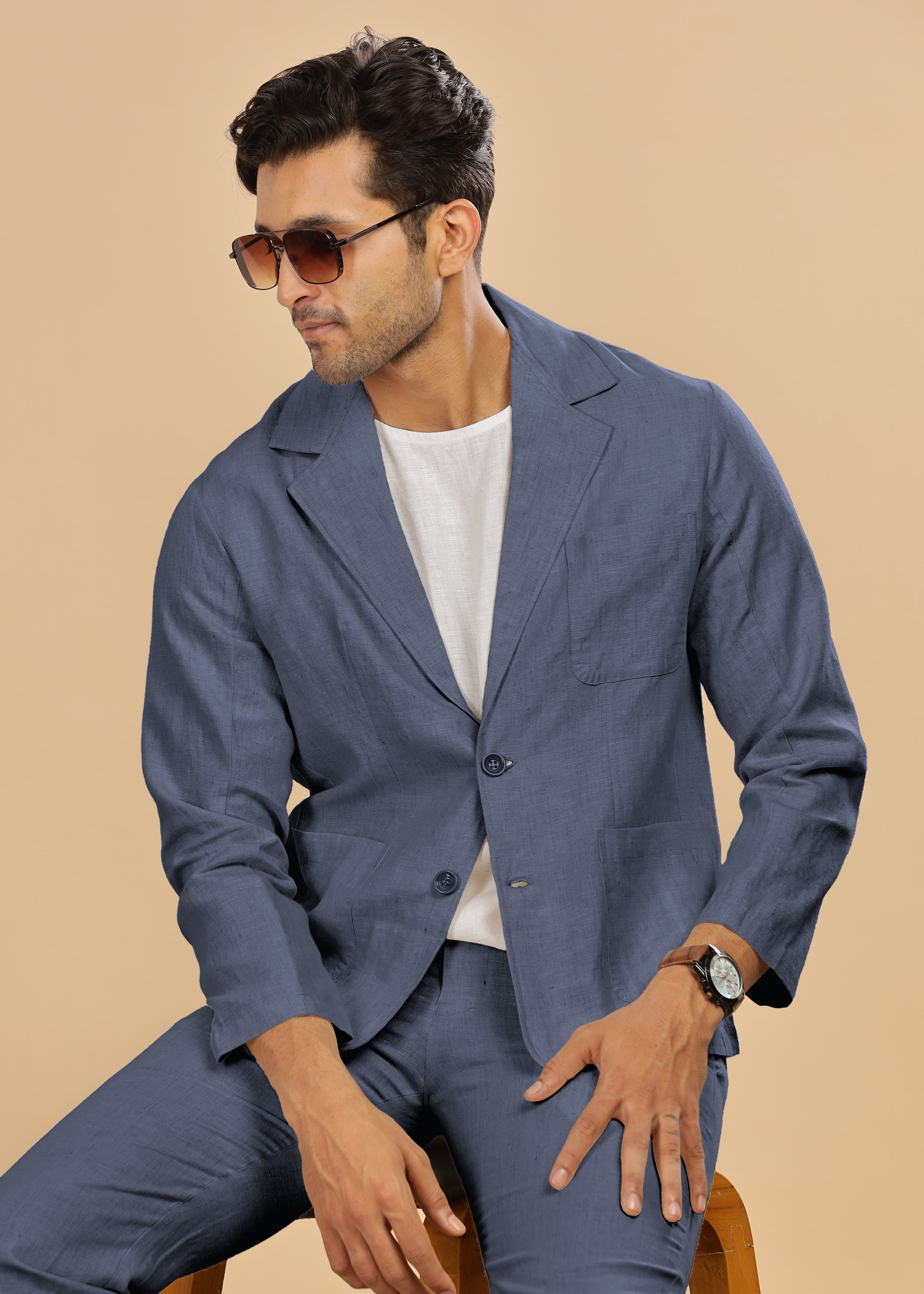 Dark Blue Grey Classic Pure Linen Jacket for Men – Linen Trail