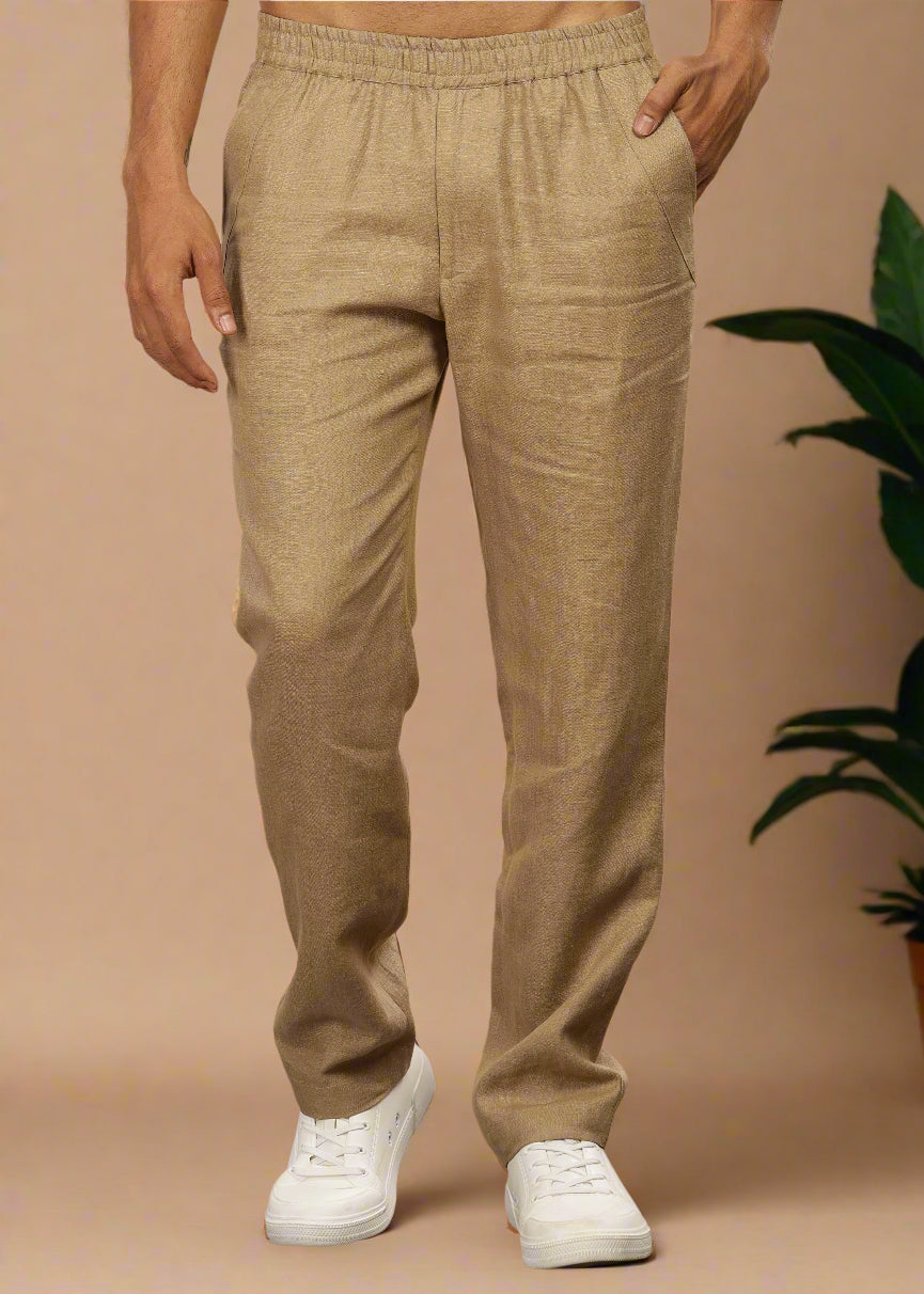 Light Hazelnut Brown Pure Linen Casual Pants for Men – Linen Trail