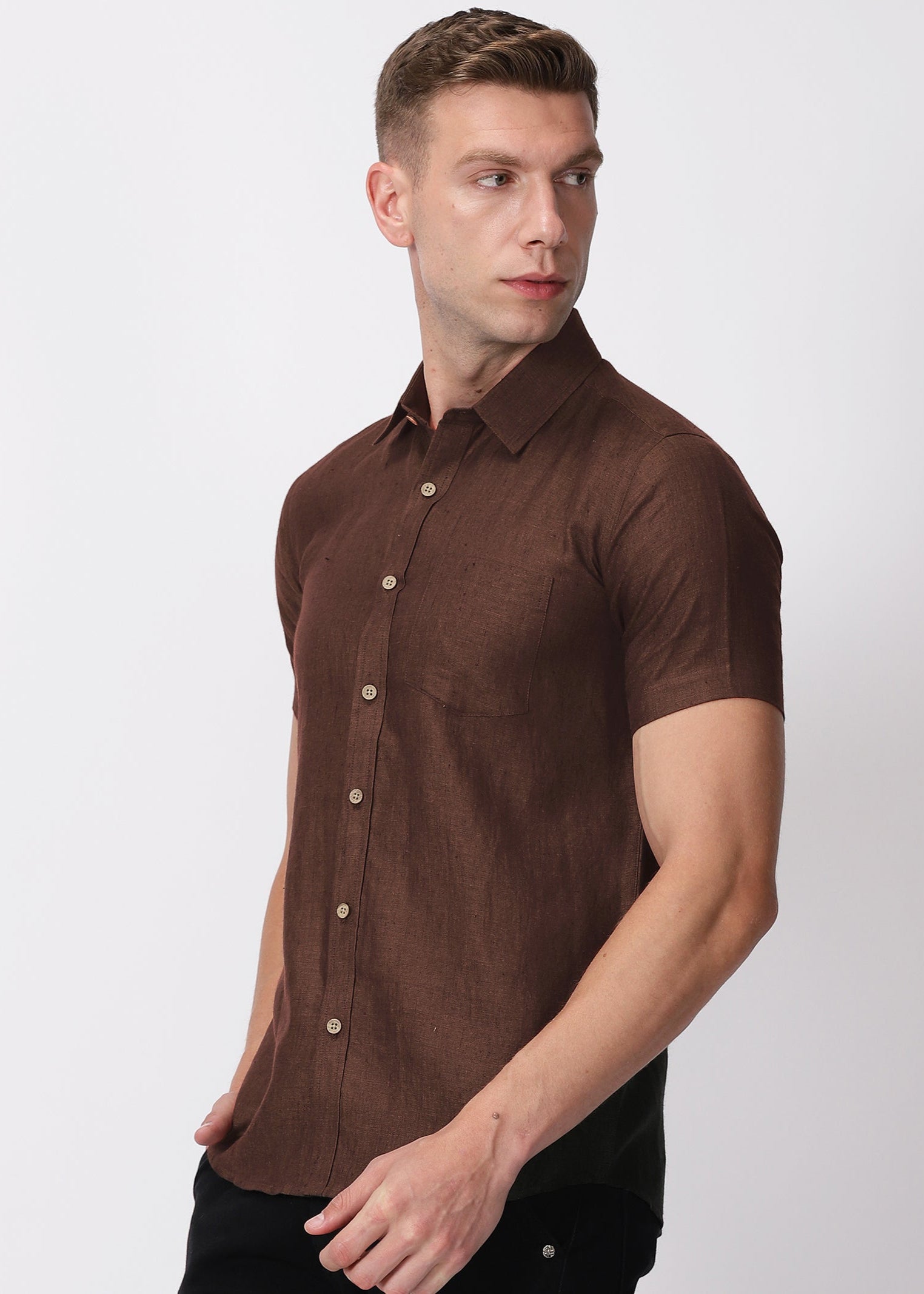 Coffee Brown Pure Linen Half Sleeve Shirt – Linen Trail