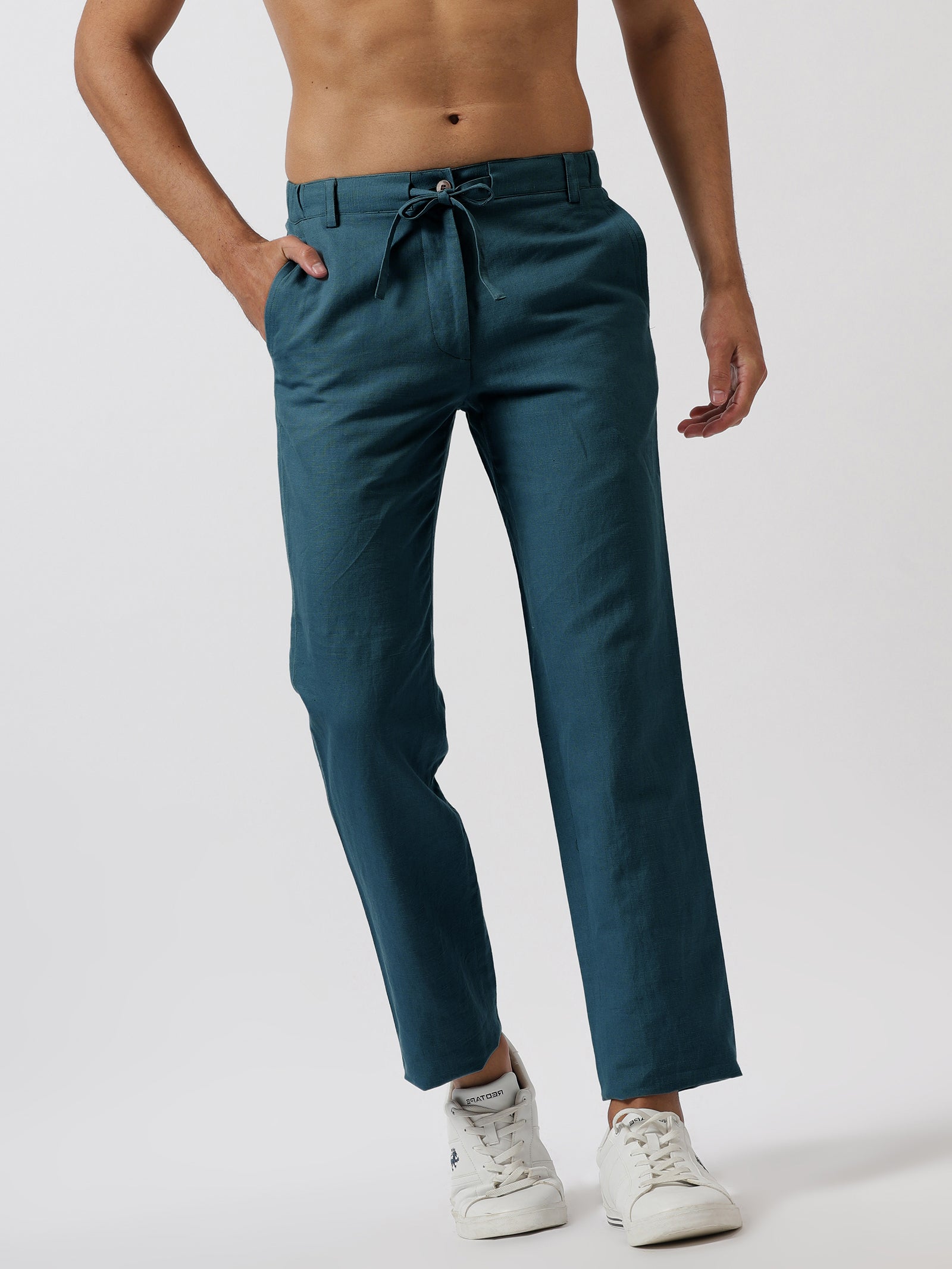 Deep Sea Blue Pure Linen Travel Pants – Linen Trail