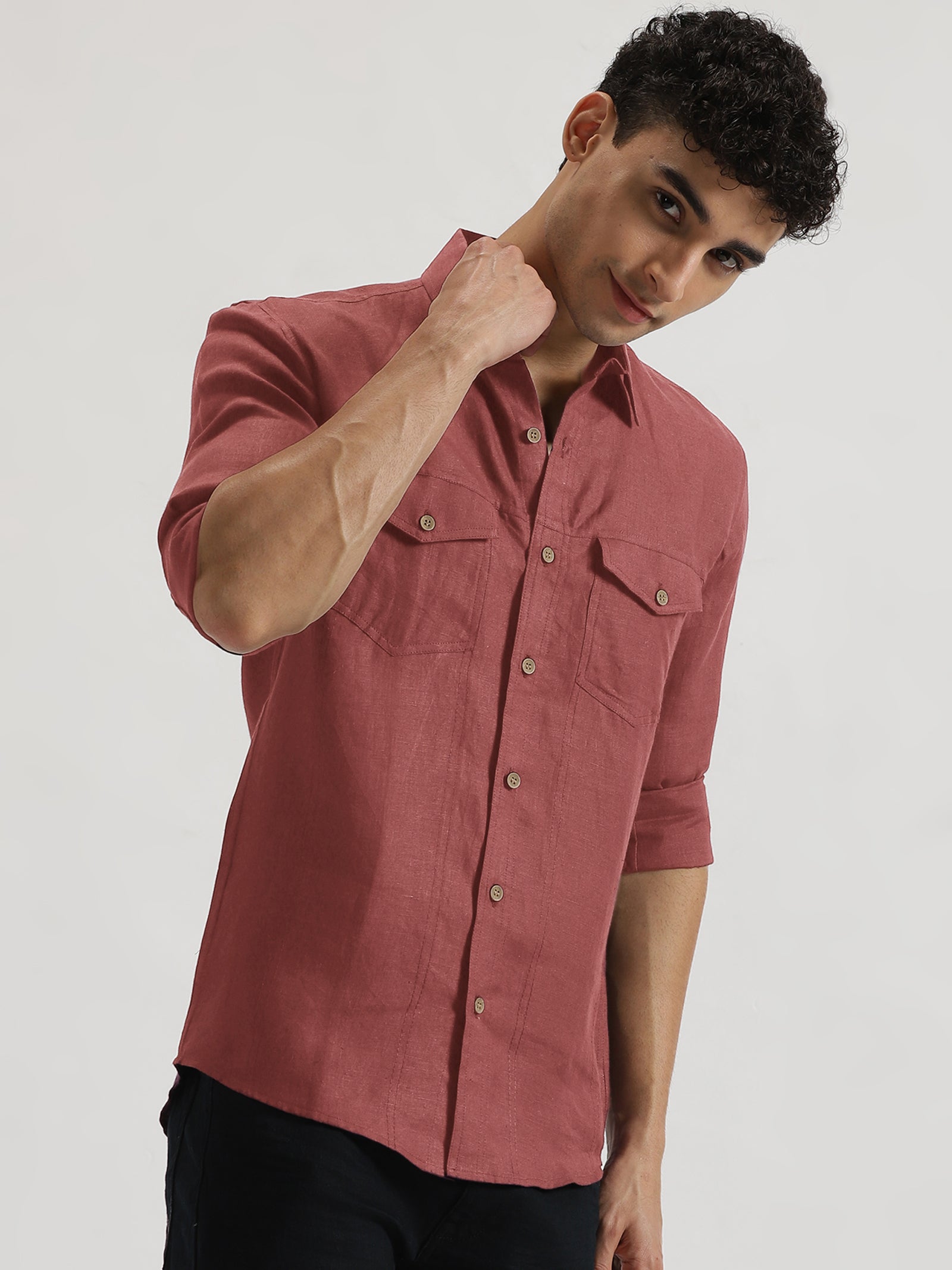 Red Double Pocket Men's Linen Shirt – Linen Trail